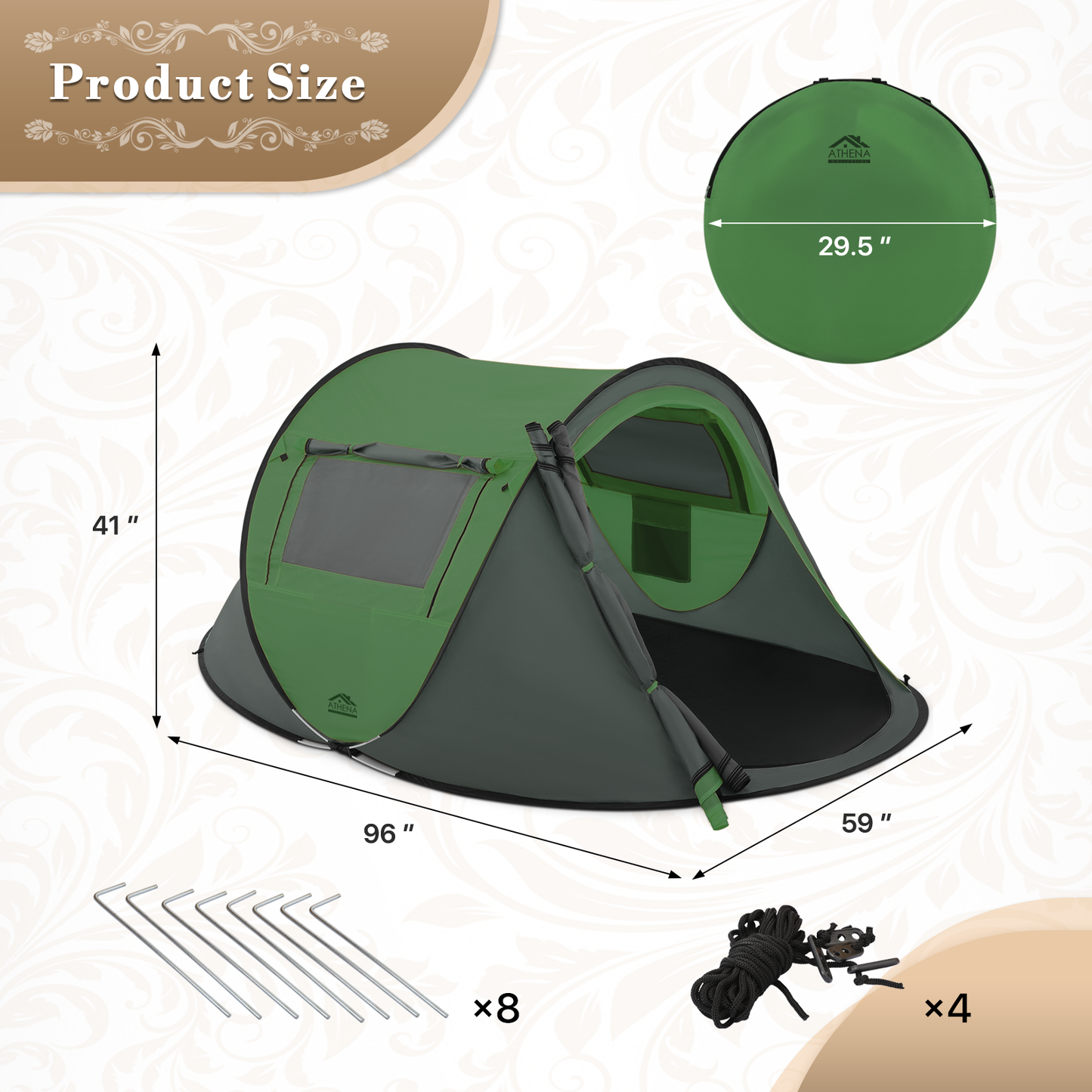ATHENA COLLECTION Camping Tent Pop Up 96''Length Olive Green – Athena